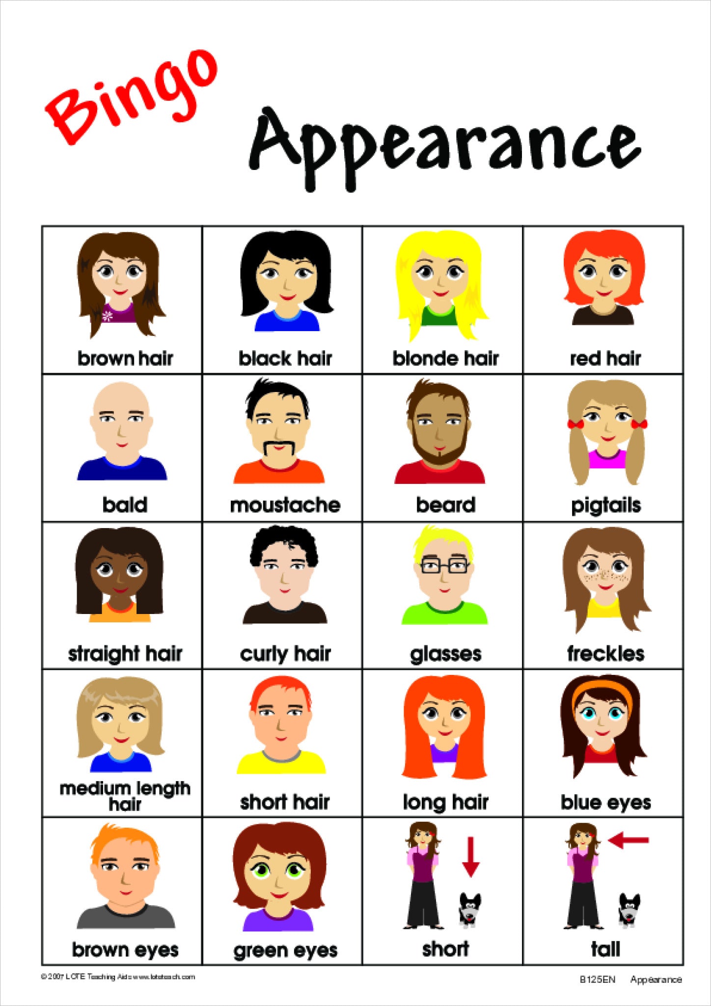 Appearance Bingo Game | Target Language Vocabulary Practice – LTA Education